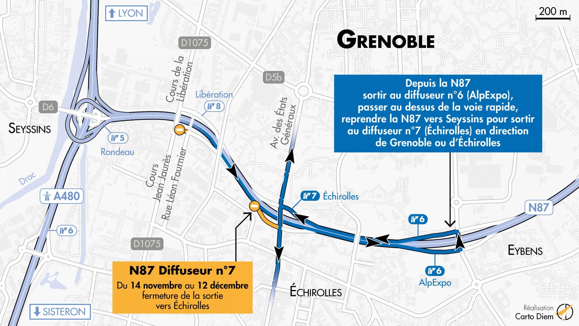 Rondeau, Fermeture de la bretelle de sortie vers Echirolles - A480-Rondeau